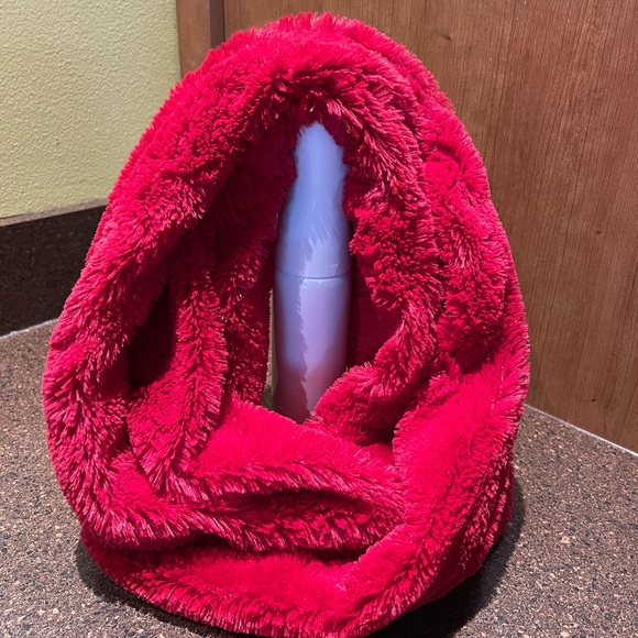 Posh Plus | Accessories | Posh Plush Red Fluff Infinity Scarf | Poshmark